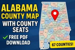 Alabama Counties and County Seats Map – Download Blank PDF - Rajasthan ...